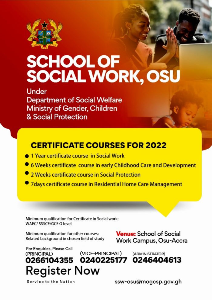 School of Social Work Certificate Courses for 2022 : Ministry of Gender ...